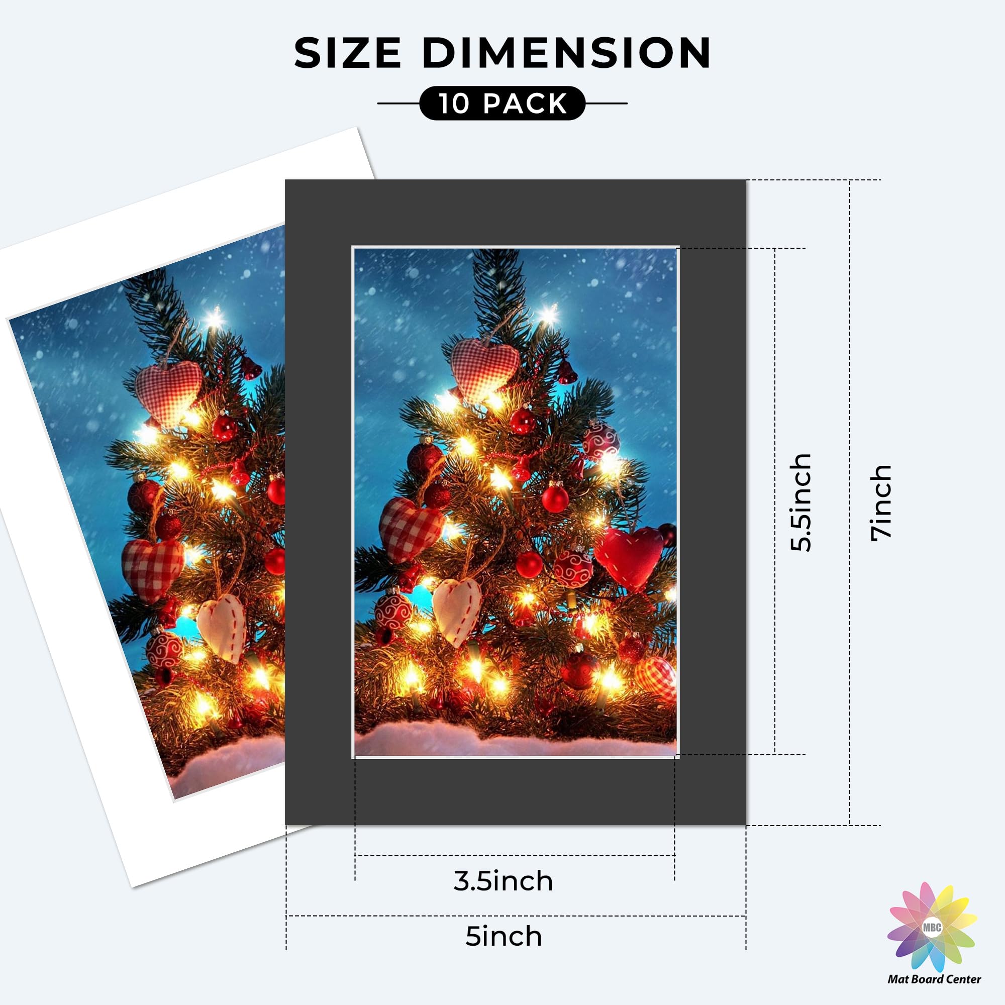 Mat Board Center, 10 Pack Pre-Cut 5x7 Picture Mats for 4x6 Photos/Prints - Acid Free, Bevel Cut, White Core, 4-Ply Thickness (White & Black)