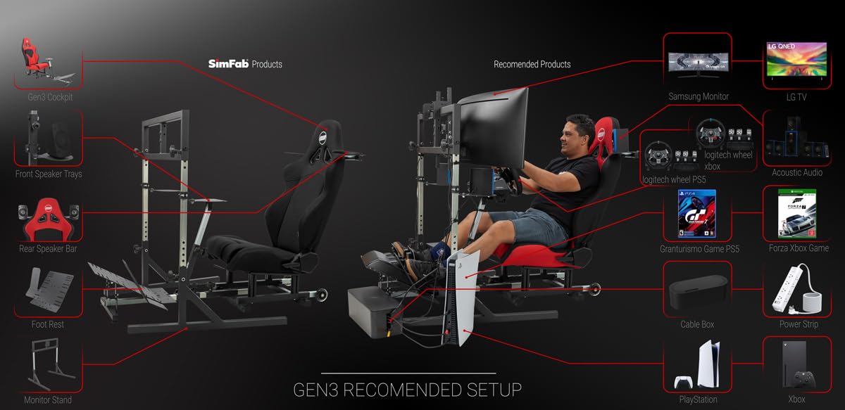 OpenWheeler GEN3 Racing Wheel Simulator Stand Cockpit, Red Seat. Compatible With Logitech G923 | G29 | G920 | Thrustmaster | Fanatec Wheels | Xbox One, PS4, PC Platforms
