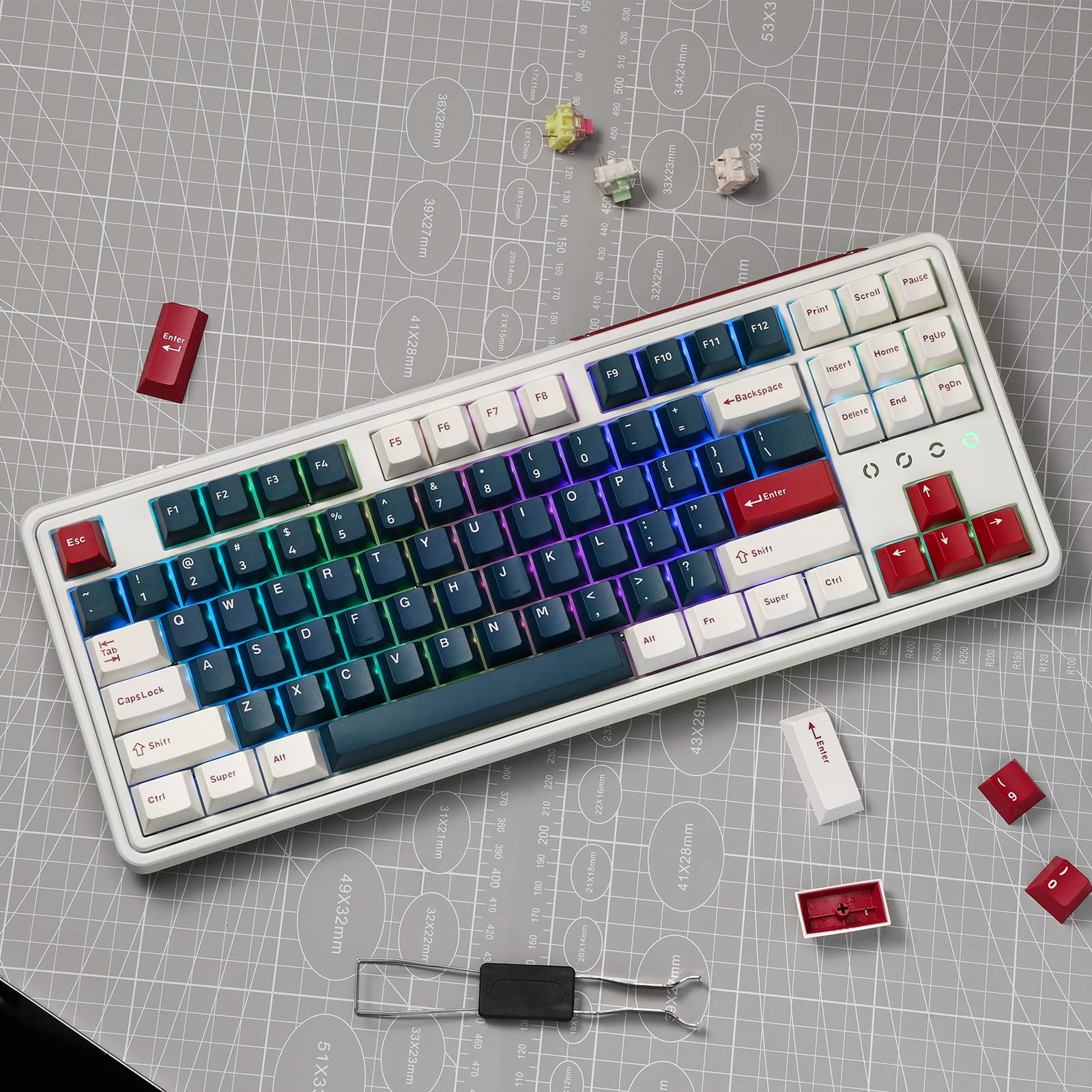 FL CMK87 80% TKL Wireless Mechanical Keyboard, Clear Tactile Kailh Box White, 87 Keys & PBT Keycaps, Rigid Programmable Rechargeable Hot-swap, Marvelous Retro