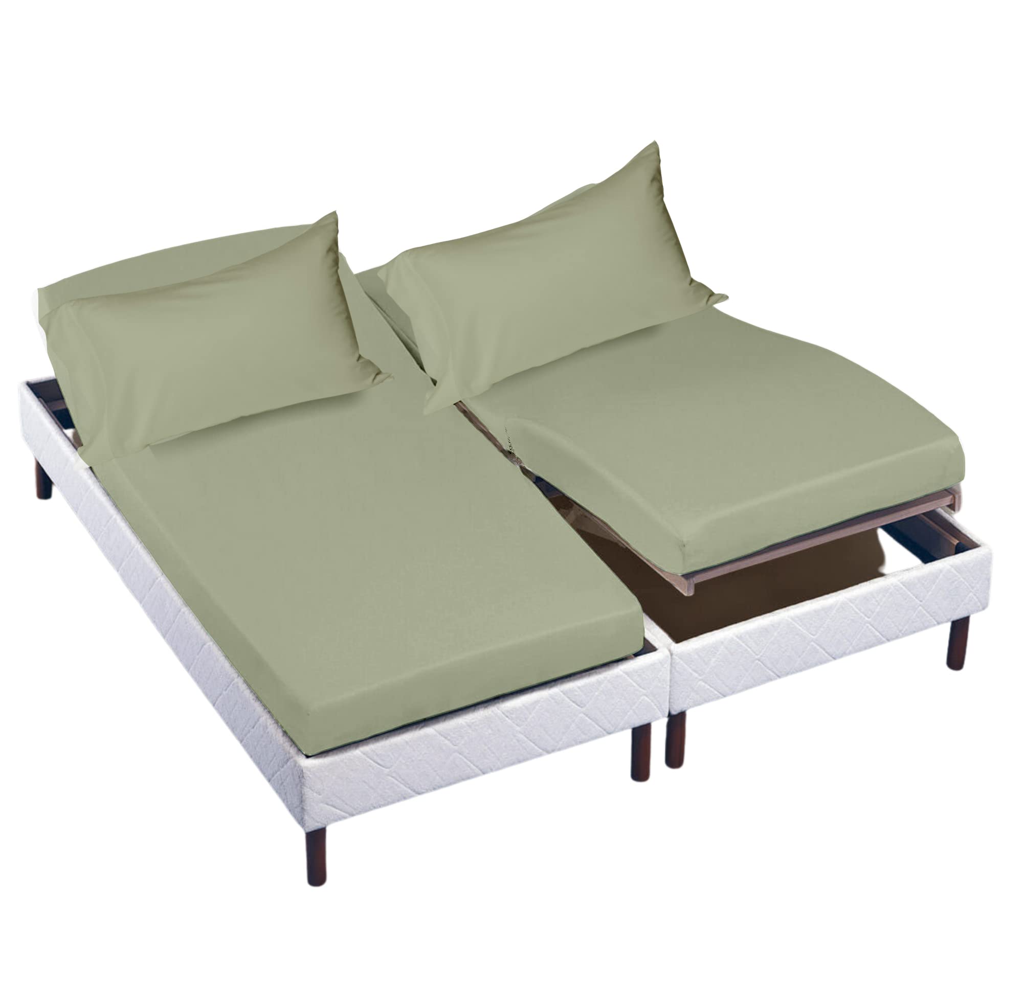 Cottingon,Premium 400 TC 100% Egyptian Cotton Sheet Set 16" Deep,Split King - Sage
