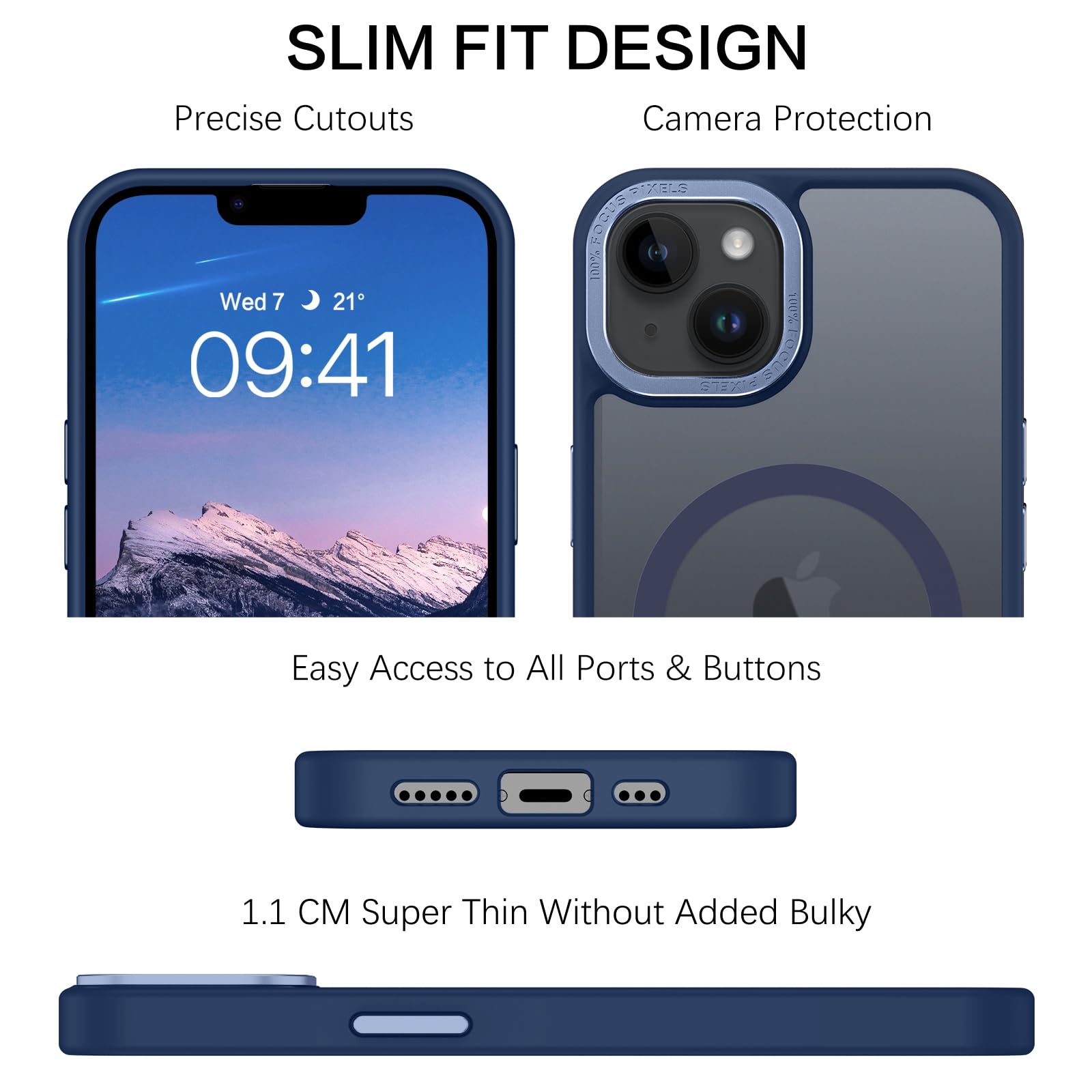 BENTOBEN Magnetic for iPhone 13 Case & iPhone 14 Case [Compatible with Magsafe] Translucent Matte Phone Case iPhone 13/14 Slim Shockproof Women Men Protective Cover for iPhone 13/14 6.1", Navy Blue