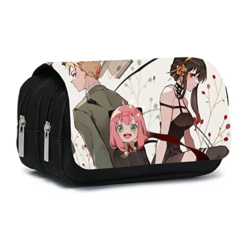 Anya Forger Cosplay Pencil Case 4 Compartments Pencil Pouch Portable Large Storage Canvas Pen Bag for School Teen Girl Boy Men Women