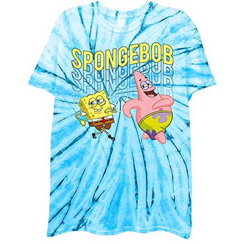 Mens Spongebob Squarepants Classic Shirt - Spongebob, Patrick & Krusty Krab Tie Dye T-Shirt (Blue Dye, Medium)