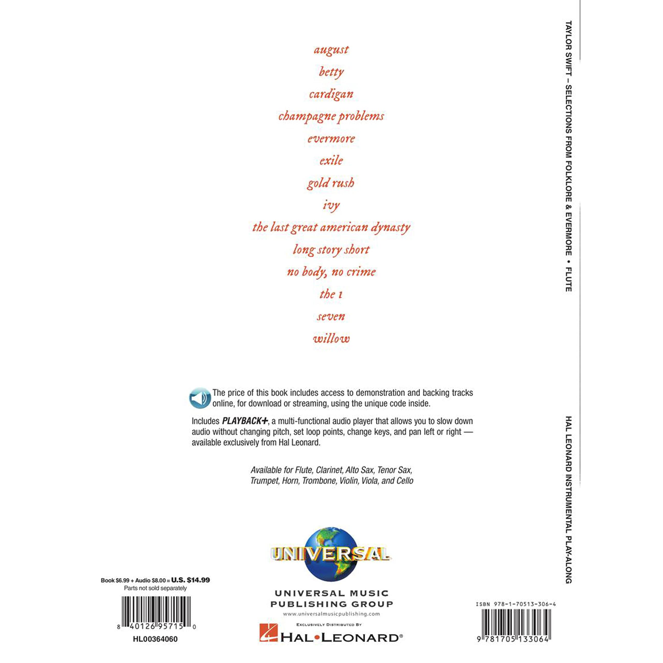 Taylor Swift - Selections from Folklore & Evermore: Flute Play-Along Book/Online Audio (Hal Leonard Instrumental Play-along)