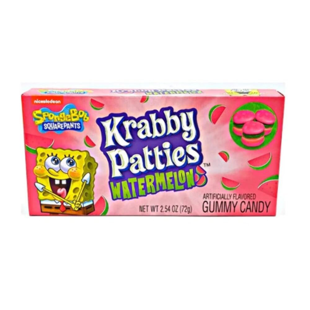 SpongeBob SquarePants Krabby Patties, Limited Edition Watermelon Flavor, Movie Theater Box Candy Basket Stuffers, 2.54 Ounces, Pack of 3