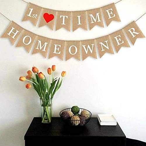 SWYOUN Burlap 1st Time Homeowner Banner House Warming Party Mantel Fireplace Decoration Supplies