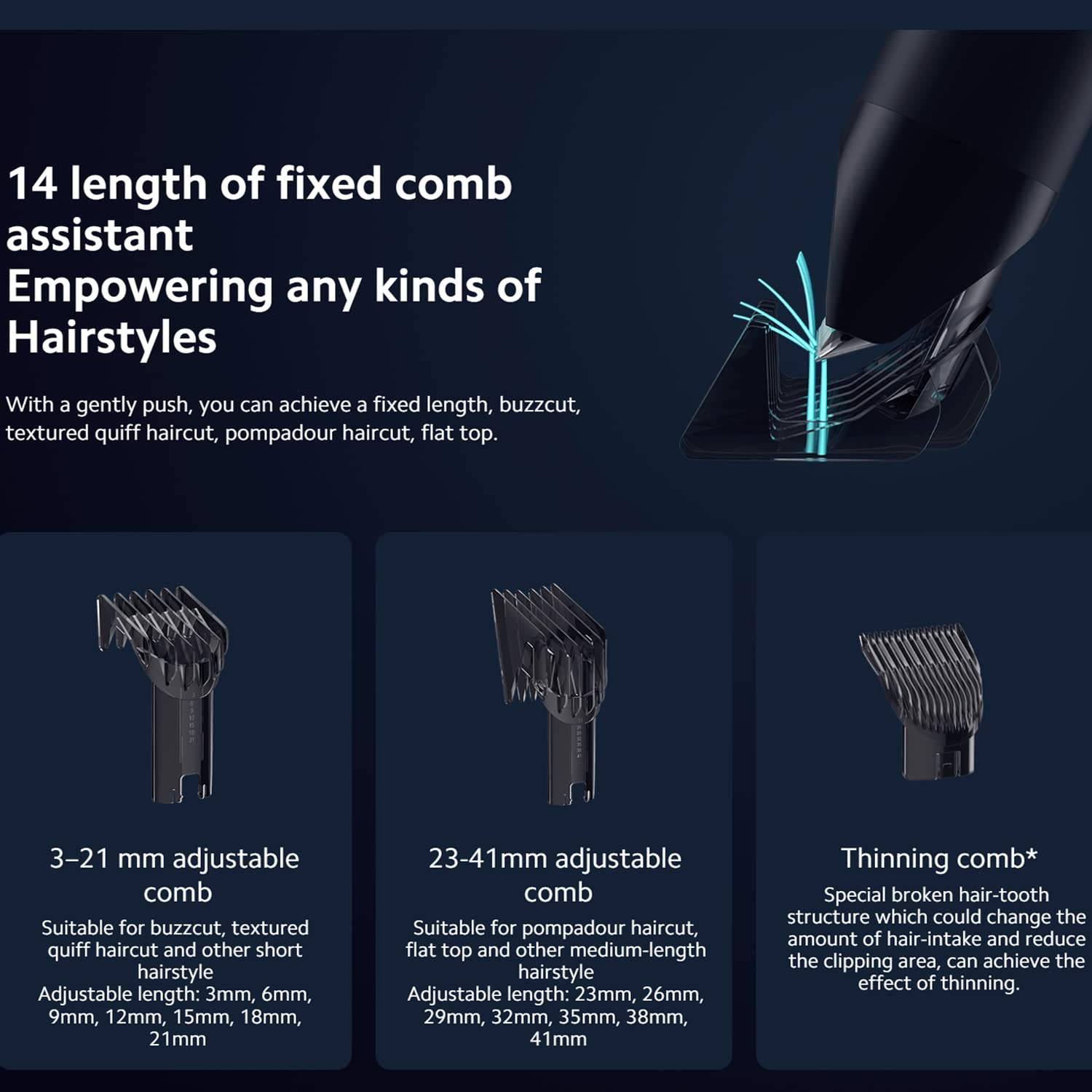 Xiaomi Hair Clipper, Professional Hair Clippers for Men with 14 Length Comb Settings and 5 Styling Precision Length Settings, Titanium-Plated Ceramic Blade Head, Cordless Hair Clippers for Men/Kids