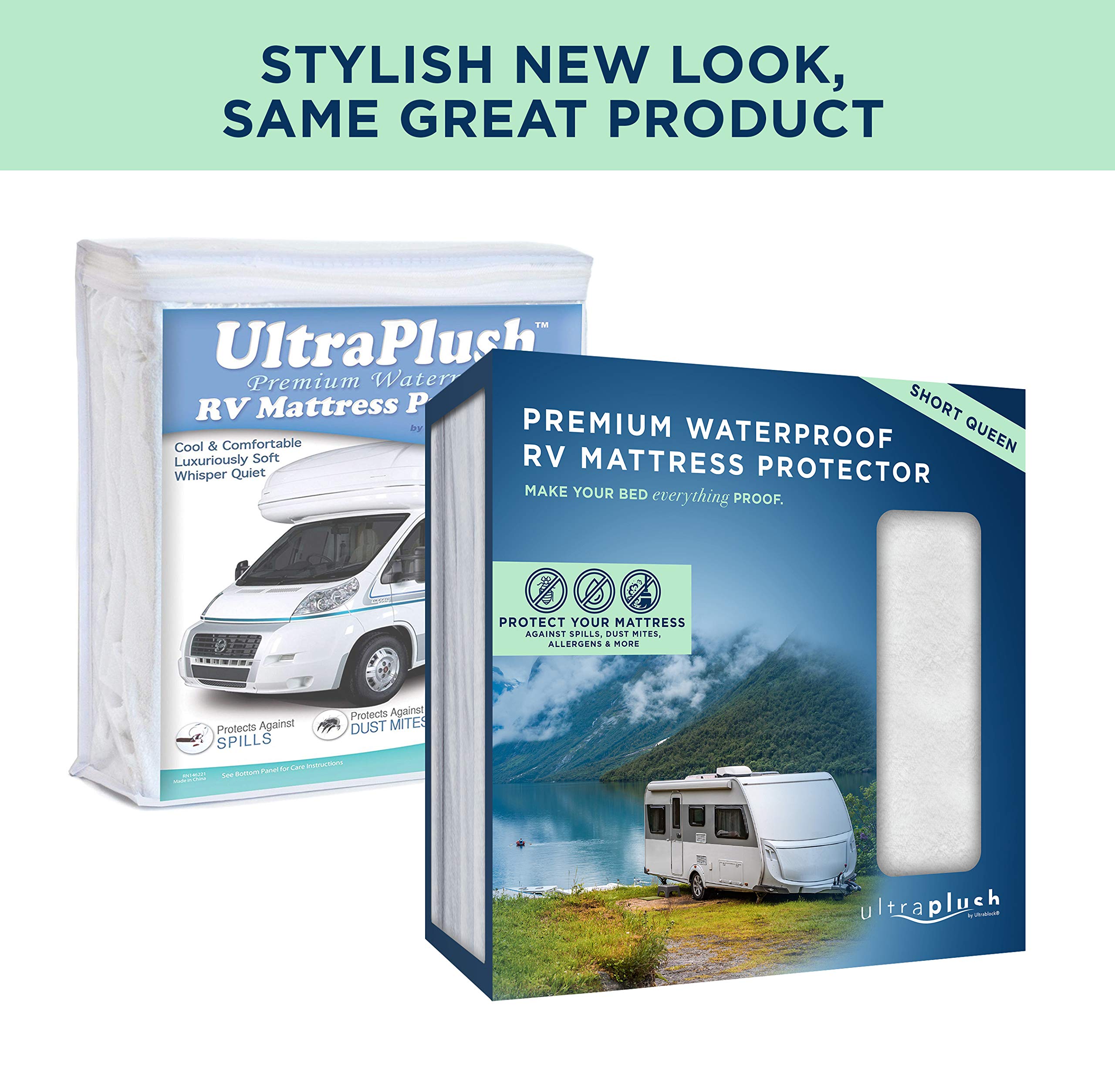 UltraBlock Ultra Plush Waterproof Mattress Protector (RV Short Queen) – Breathable, Vinyl Free, Noiseless Mattress Cover, Fitted Style with Deep Pockets (12-15"), RV Accessories for Travel Trailers