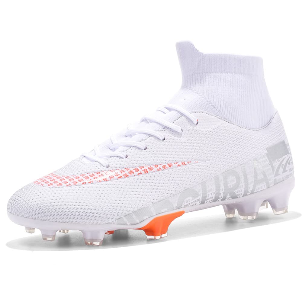 AMZ BSHIDA Indoor TF/FG Firm Ground Soccer Cleats Youth Outdoor Football Competition Training Soccer Shoe for Unisex (10.5, White AG)