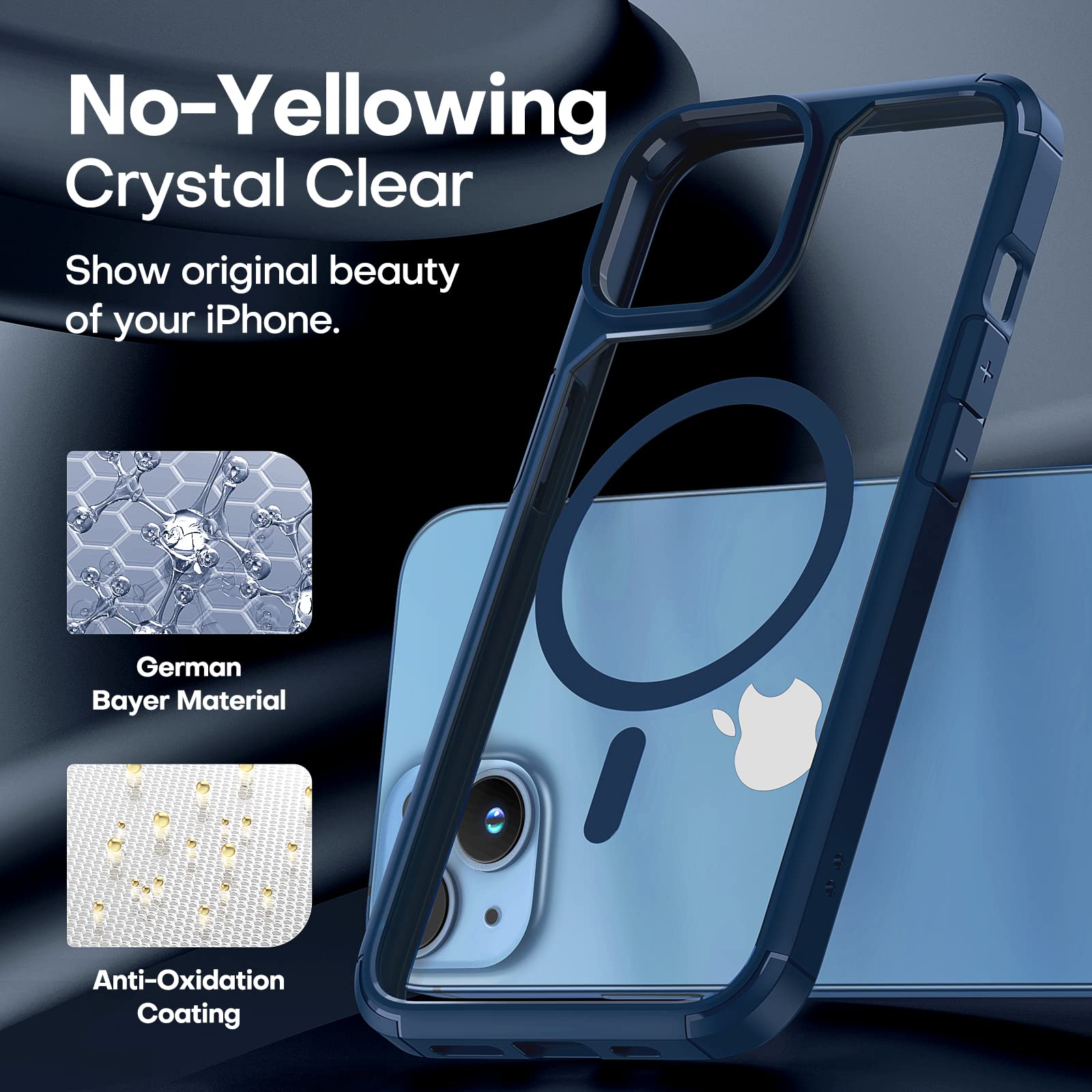 TAURI 3-in-1 Magnetic Designed for iPhone 13 for iPhone 14 Case, [Compatible with MagSafe] with 2 Screen Protector, Shockproof Phone Case for iPhone 13/14, Blue