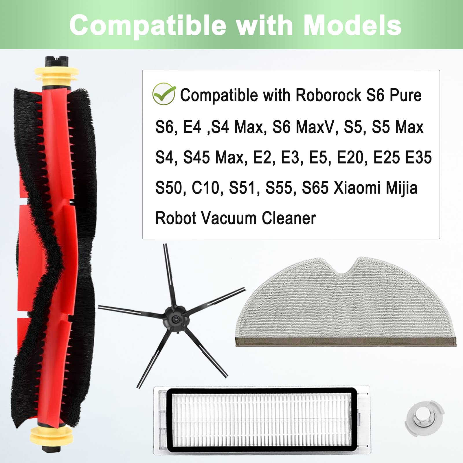 13 Pack Replacement Parts Compatible for Roborock S6 Pure S6 E4 S4 Max S6 MaxV S5 S5 Max S4 E2 E3 E5 E20 E25 E35 Xiaomi Mijia Robot 1 Main Brush 3 Filter 3 Side Brush 3 Mop Cloth 3 Water Tank Filter