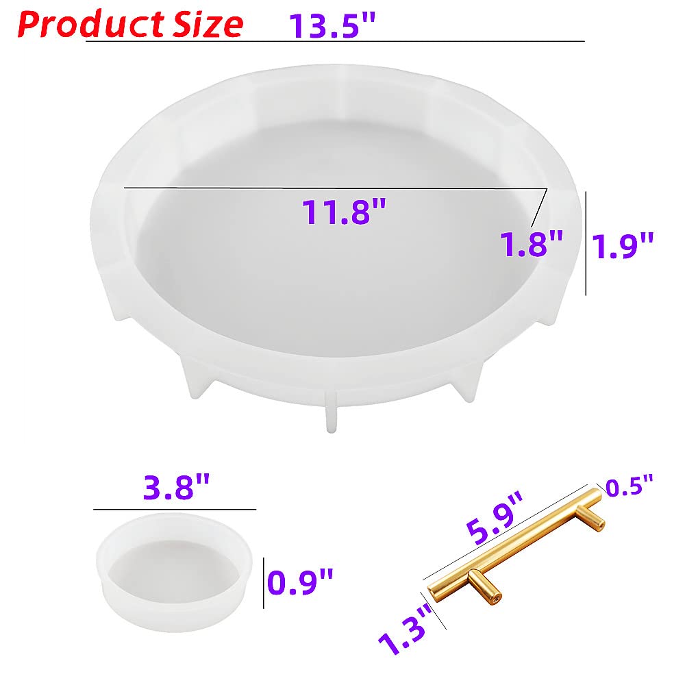 XXKJSZJQ Tray Molds for Epoxy Resin kit 13.5'' Deep Large Round Silicone Molds with 4pcs Coasters Resin Molds, Table Clock Mold DIY Flowers Preservation Resin Art Home Decoration