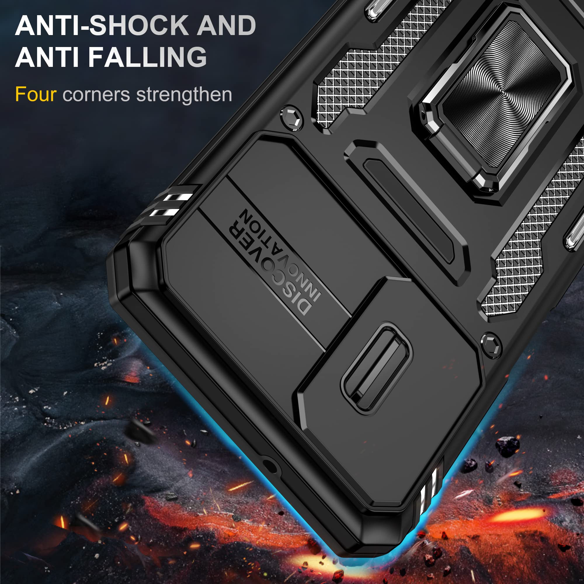 DNTMZIN for Galaxy A13 5G Case,Military Grade Protective Phone Case Cover with Enhanced Metal Ring Kickstand, with Slide Camera Cover,Shockproof Phone Case-Black2-GA13-01