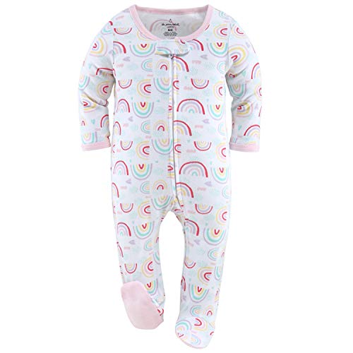 The Peanutshell Footed Baby Sleepers for Girls, Unicorn & Rainbow 3 Pack Set (9M) Pink