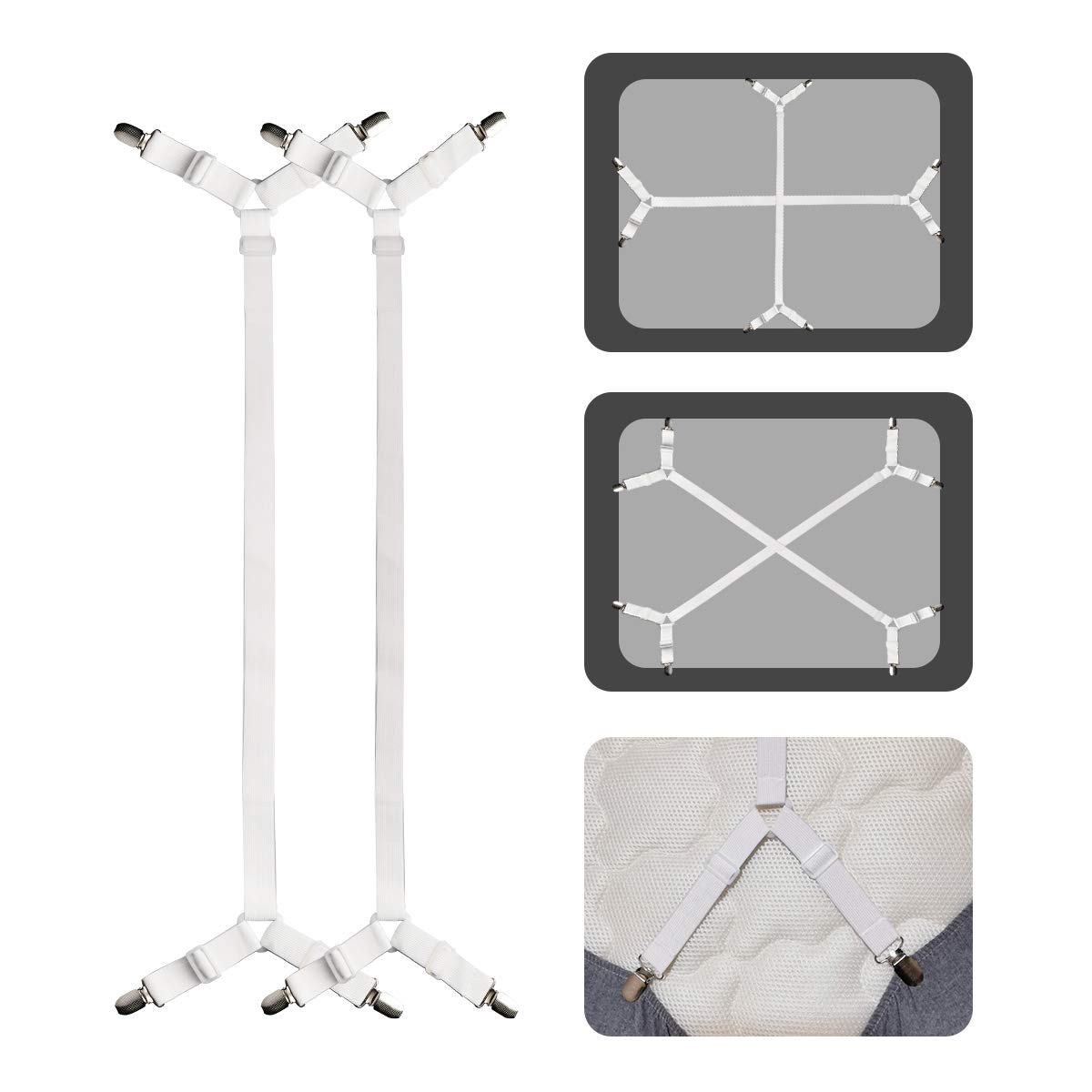 ACEDÉCOR Sheet Straps, Fitted Sheet Clips Under Mattress Keeping Sheets in Place, Bed Sheet Holder Straps for Twin, Full, Queen, King(White)