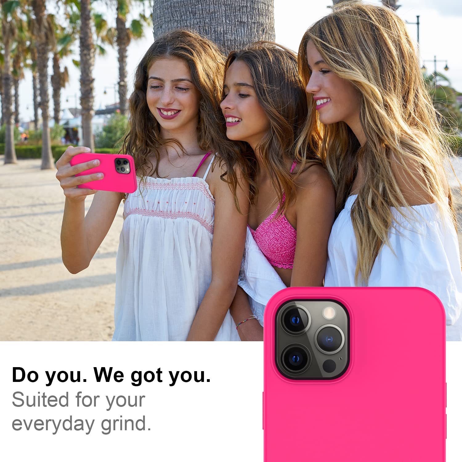 DEENAKIN Compatible with iPhone 13 Pro Max Case with Screen Protector,Soft Flexible Silicone Gel Rubber Bumper Cover,Slim Fit Shockproof Protective Phone Case for Women Girls 6.7" Hot Pink