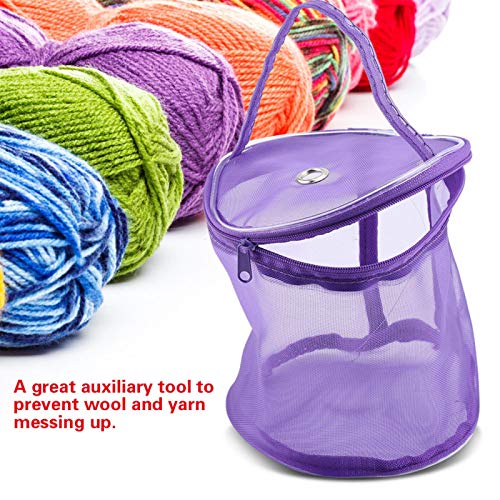Knitting Bag for Yarn Storage, Oxford Cloth Woven Crocheting Organizer Holder Hollow Mesh Cylinder Crochet Wool Small Accessories Container Tool (Purple)