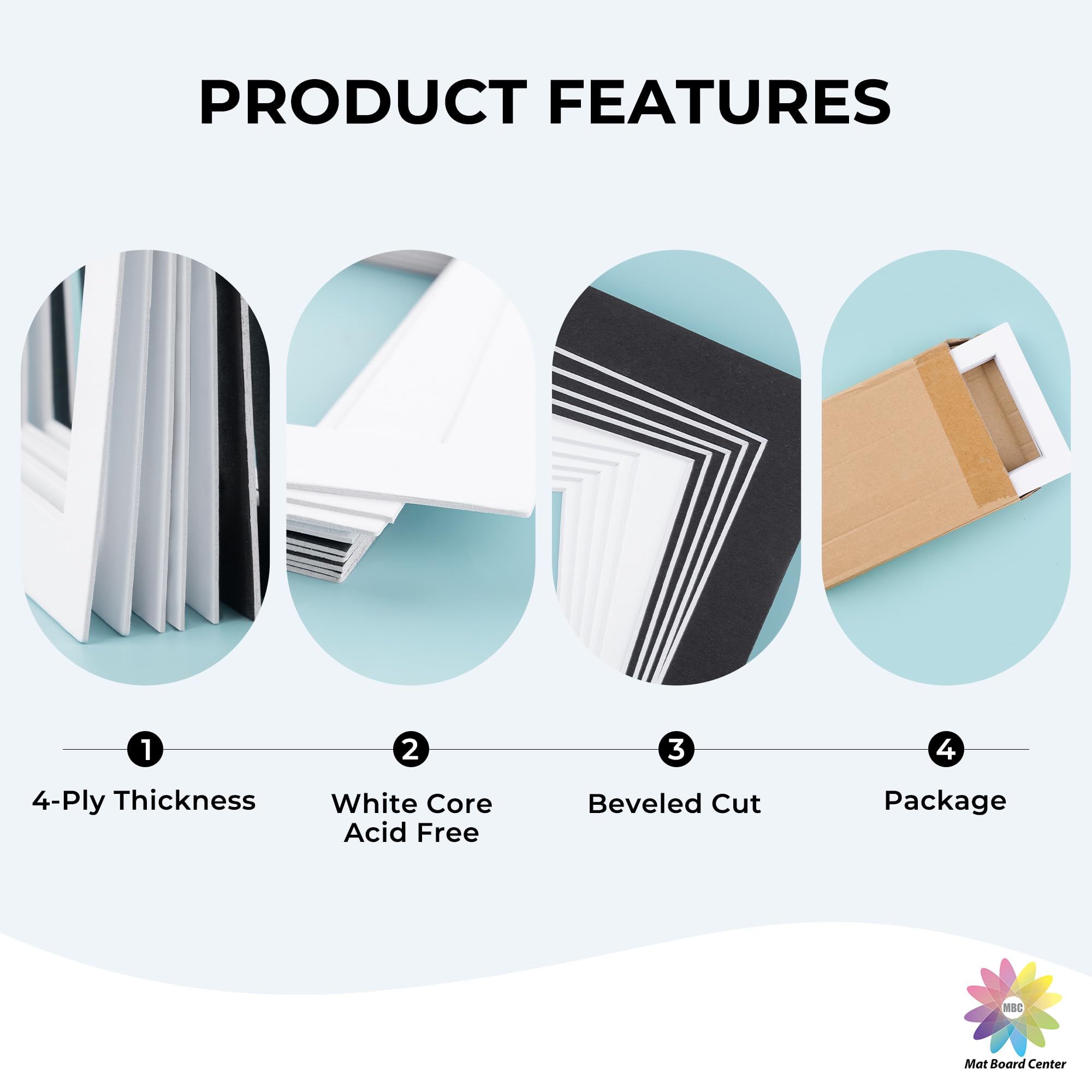 Mat Board Center, 10 Pack Pre-Cut 5x7 Picture Mats for 4x6 Photos/Prints - Acid Free, Bevel Cut, White Core, 4-Ply Thickness (White & Black)
