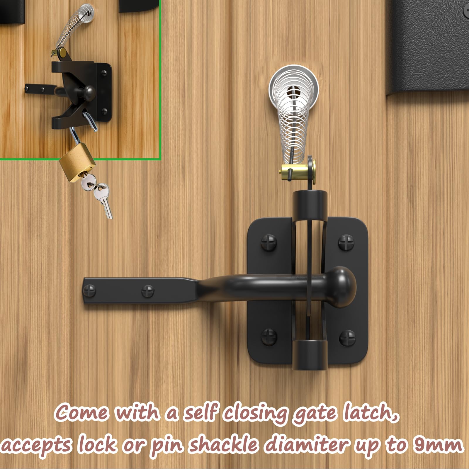 Fence Gate Kit (8 Brackets) Wood Gate Brace Gate Hardware Anti Sag DIY Timber Gate Hinge Bracket, Come with an Auto-Lock Latch