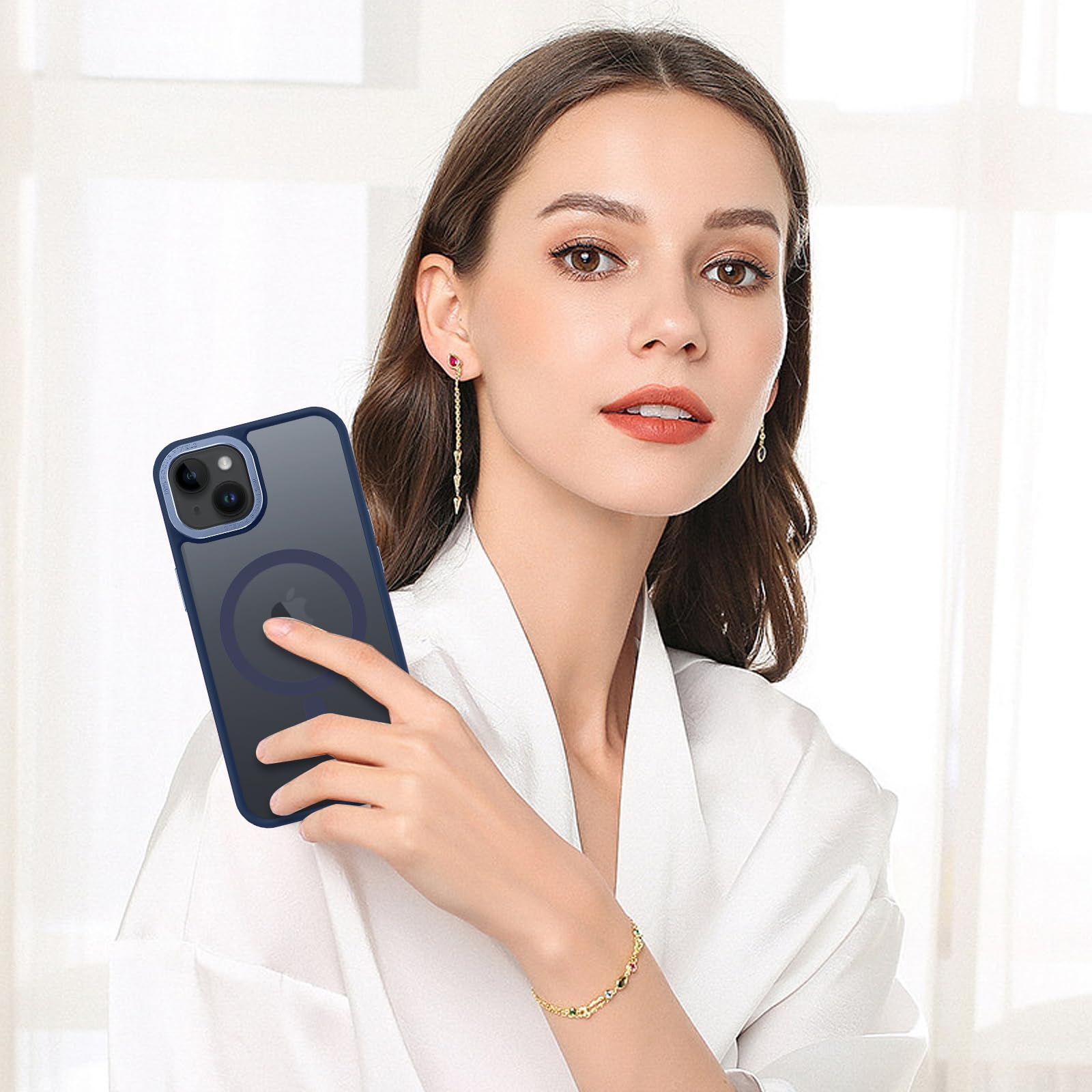BENTOBEN Magnetic for iPhone 13 Case & iPhone 14 Case [Compatible with Magsafe] Translucent Matte Phone Case iPhone 13/14 Slim Shockproof Women Men Protective Cover for iPhone 13/14 6.1", Navy Blue