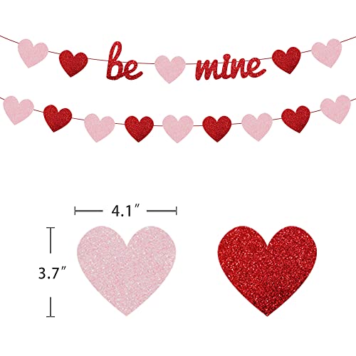 Valentine's Day Banner, Glittery Heart Be Mine Valentines Day Banner Use for Valentine's Day Anniversary Wedding Engagement Party Home Decorations