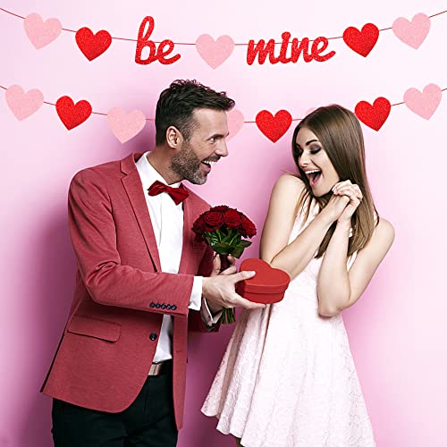 Valentine's Day Banner, Glittery Heart Be Mine Valentines Day Banner Use for Valentine's Day Anniversary Wedding Engagement Party Home Decorations