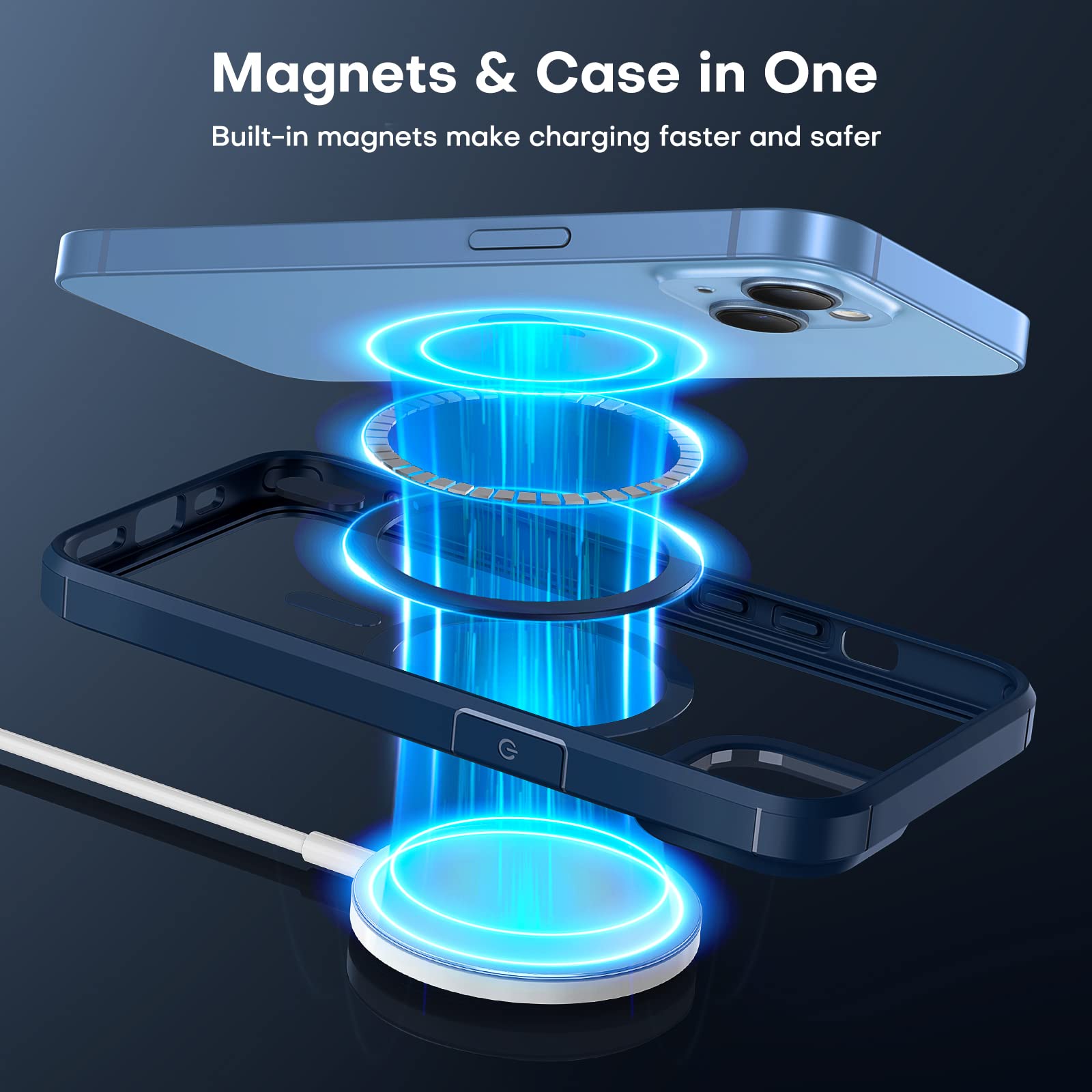 TAURI 3-in-1 Magnetic Designed for iPhone 13 for iPhone 14 Case, [Compatible with MagSafe] with 2 Screen Protector, Shockproof Phone Case for iPhone 13/14, Blue