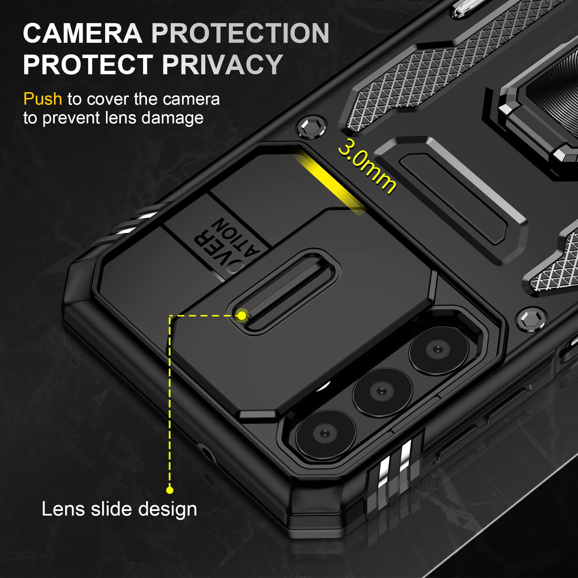 DNTMZIN for Galaxy A13 5G Case,Military Grade Protective Phone Case Cover with Enhanced Metal Ring Kickstand, with Slide Camera Cover,Shockproof Phone Case-Black2-GA13-01