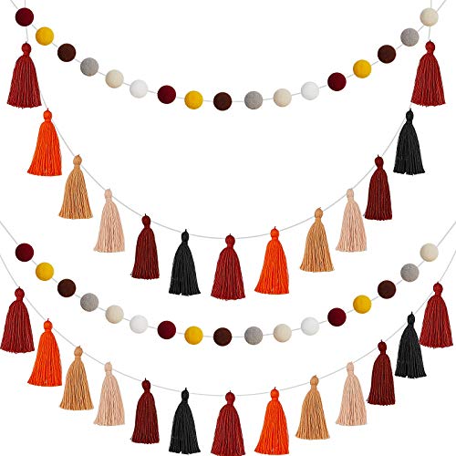4 Pieces Christmas Cotton Tassel Garland Pom Pom Ball Banner Decorative Hanging Banner for Home Decoration Wedding Birthday Baby Shower Party Supplies