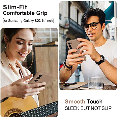 TISOOG Compatible with Galaxy S23 Case 6.1 inch-Silicone Full Cover Shockproof Protective Case with Soft Microfiber Lining Support Wireless Charging Phone Case for S23,Light Brown