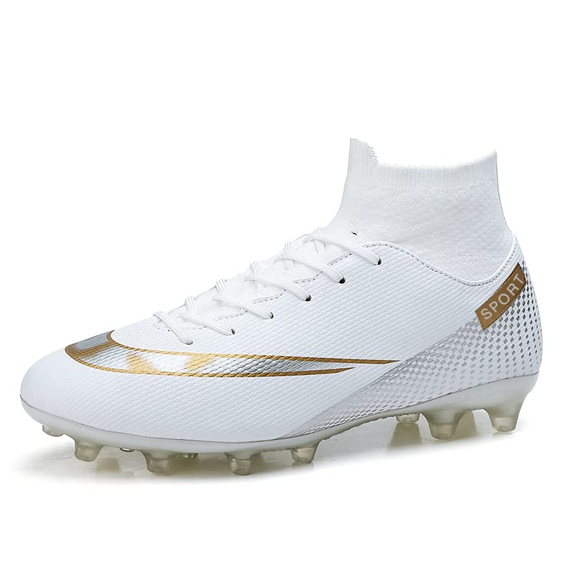 YEFDG Men’s Soccer Boots Football Shoes Cleats Spike Shoes Sneaker Comfortable Adults Athletic Outdoor/Indoor/Competition/Training White