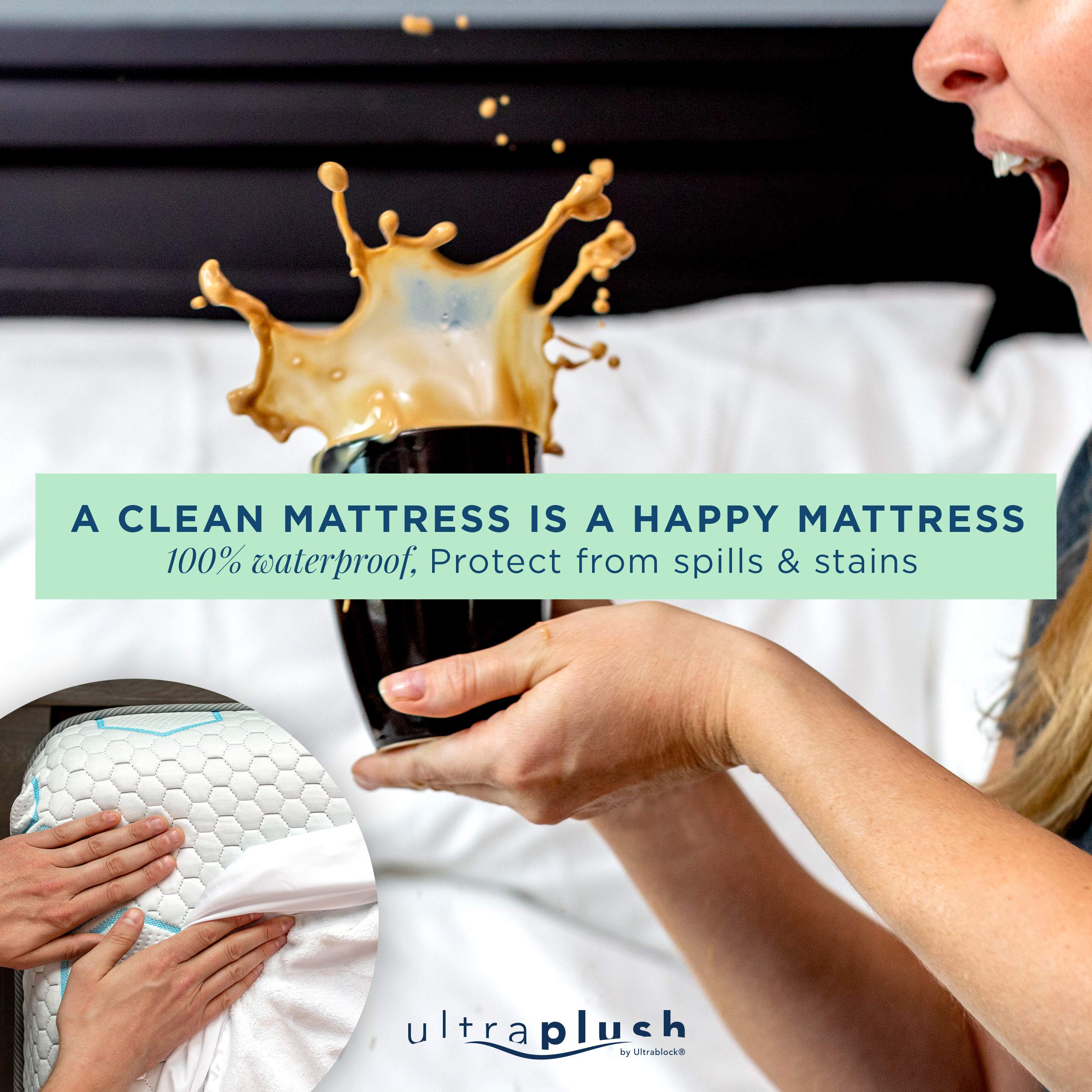 UltraBlock Ultra Plush Waterproof Mattress Protector (RV Short Queen) – Breathable, Vinyl Free, Noiseless Mattress Cover, Fitted Style with Deep Pockets (12-15"), RV Accessories for Travel Trailers