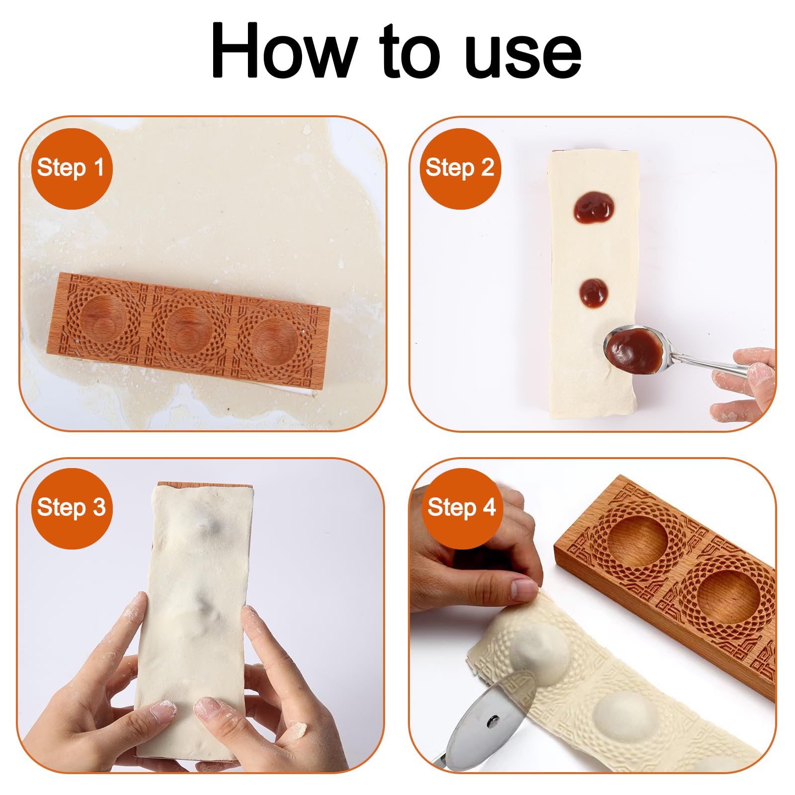Miczhuoguang Ravioli Maker Press Mold Gnocchi Pasta Board, Wooden Stamp Pelmeni Mold Handmade Fresh Pierogi Press Ravioli Pasta Maker, 3 in 1 Combination Potsticker Meat Pie Dumpling Maker Board