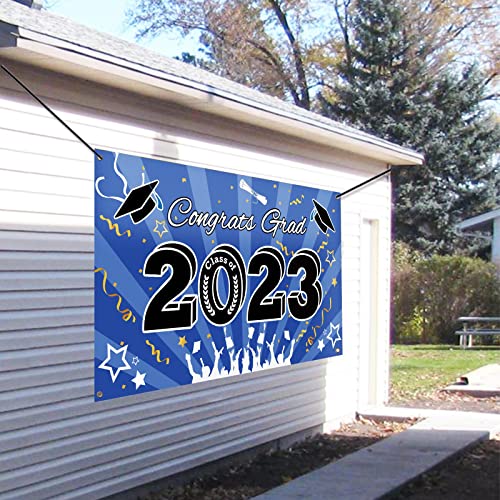 Bunny Chorus Graduation Decorations 2023 Party Backdrop Banner, Extra Large 71" x 40" Blue Black 2023 Photo Booth Props Decorations, Congrats Grad Home for Outdoor Indoor Supplies