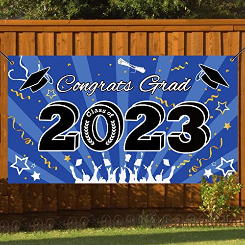 Bunny Chorus Graduation Decorations 2023 Party Backdrop Banner, Extra Large 71" x 40" Blue Black 2023 Photo Booth Props Decorations, Congrats Grad Home for Outdoor Indoor Supplies