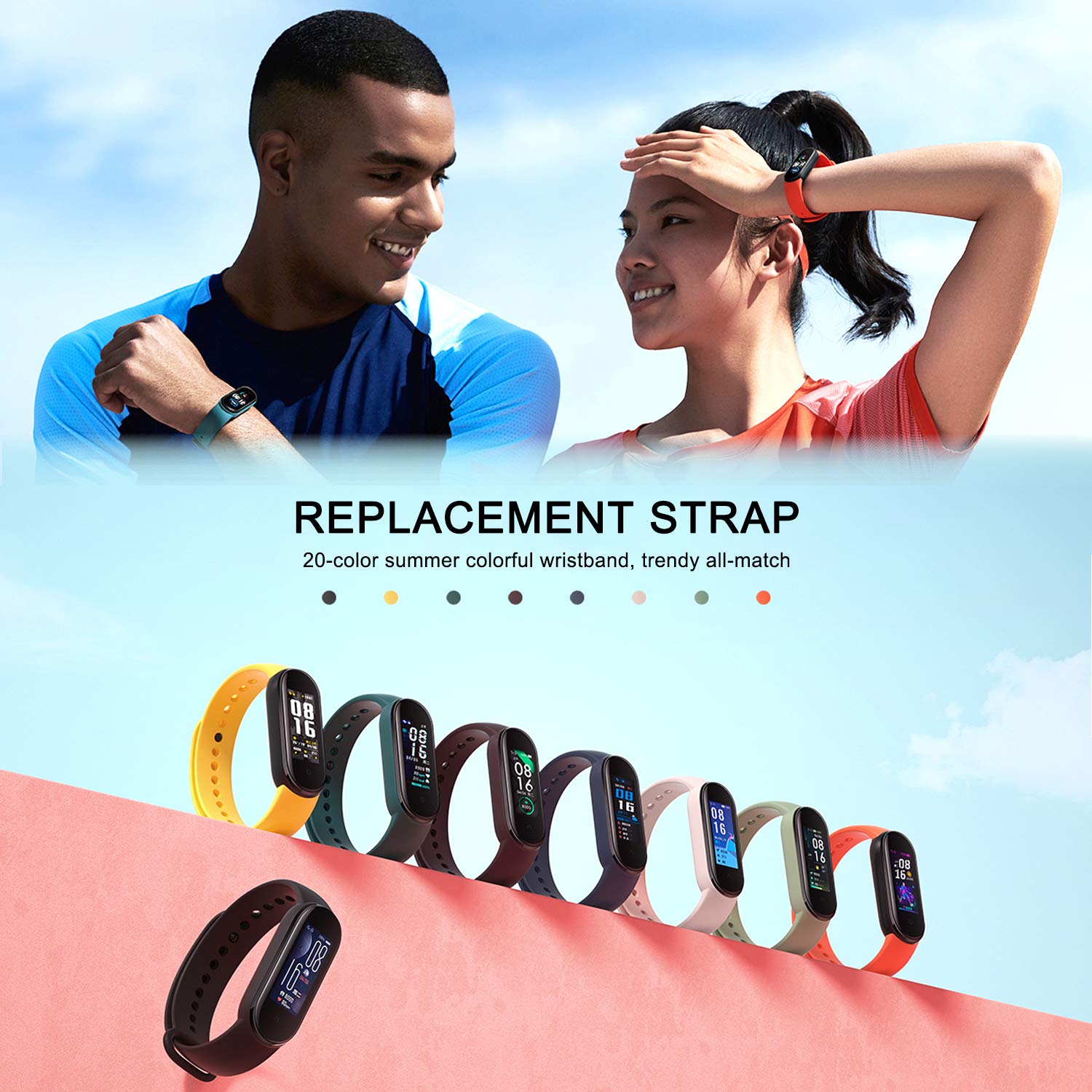 BANGTING 20 Pieces Strap Replacement Compatible with Xiaomi Mi Band 7/6 / 5 and Amazfit Band 5, Bands for Xiaomi Mi Band 7 Bracelet Wristbands Accessories for Mi Fit 6 Straps (20 Colors)