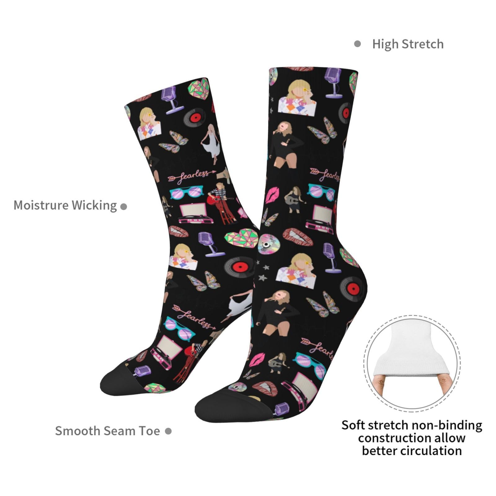 Caijhoul black socks for men women crew socks Moisture Wicking Athletic Socks 1Pcs