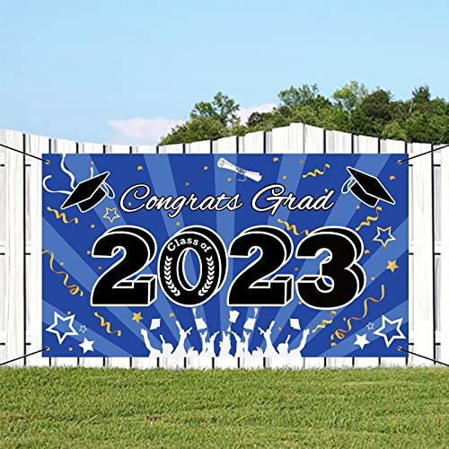 Bunny Chorus Graduation Decorations 2023 Party Backdrop Banner, Extra Large 71" x 40" Blue Black 2023 Photo Booth Props Decorations, Congrats Grad Home for Outdoor Indoor Supplies