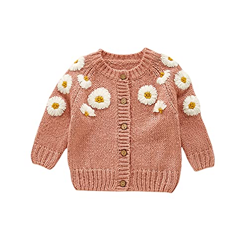 Infant Baby Girl Knitted Cardigan Embroidery Long Sleeve Button Sweaters Tops Casual Jacket Fall Winter Clothes Outfit (Embroidery Pink, 18-24 Months)