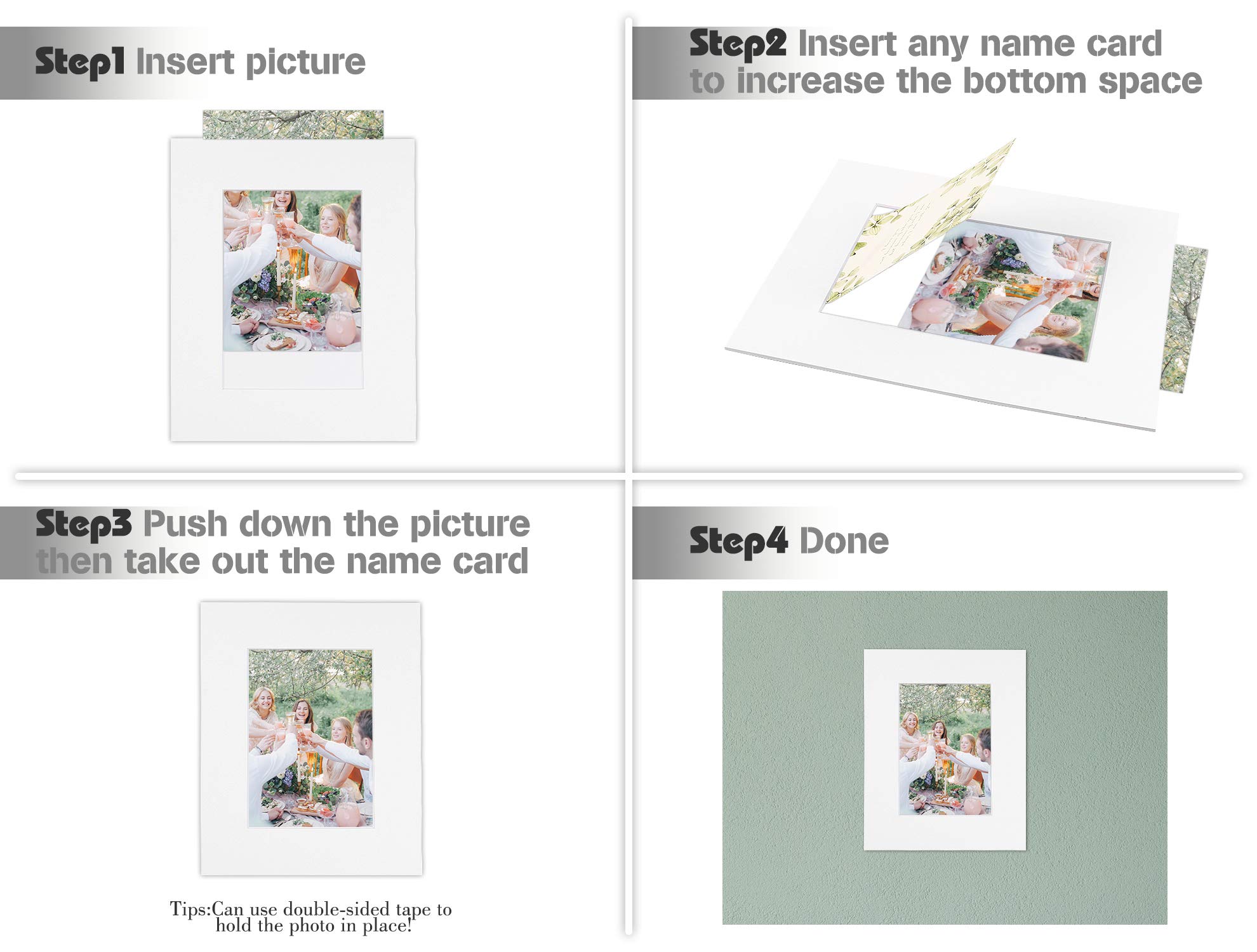 Golden State Art, Pack of 25 White Slip-in Photo Mat with Backing Board Pre-Adhesived, Includes 25 Clear Storage Bags, Cardboard Mounting Frame (8x10 for 5x7 Photos)
