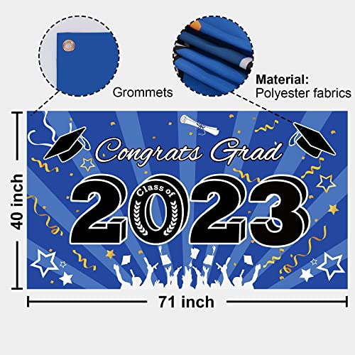 Bunny Chorus Graduation Decorations 2023 Party Backdrop Banner, Extra Large 71" x 40" Blue Black 2023 Photo Booth Props Decorations, Congrats Grad Home for Outdoor Indoor Supplies