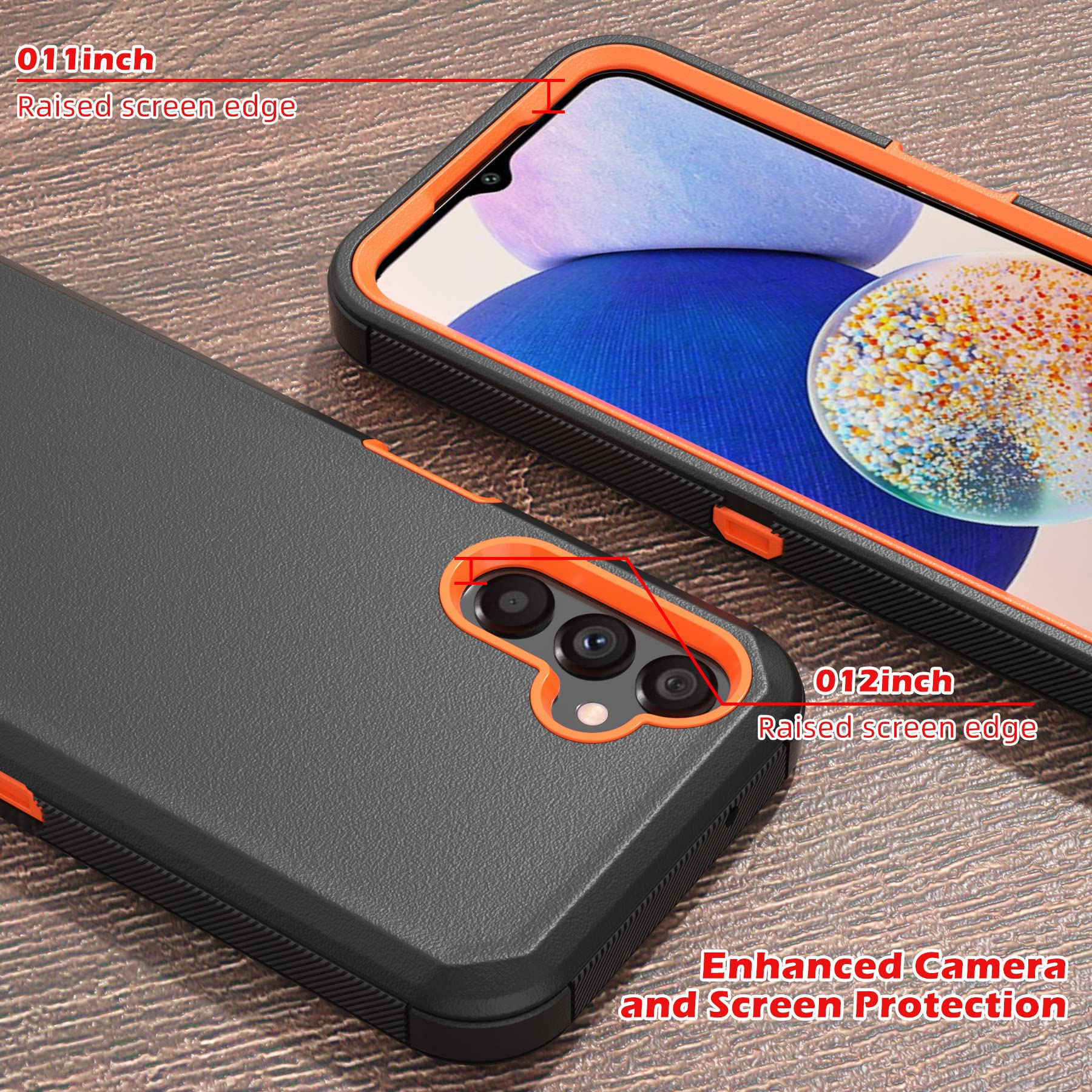 TASHHAR Phone Case for Samsung Galaxy A14 5G case,Heavy Duty Hard Shockproof Armor Protector Case Cover with Belt Clip Holster for Samsung A14 5G 2023 Phone Case (Black+Orange)