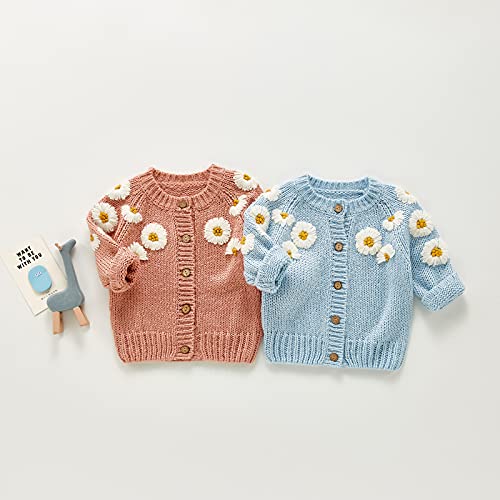 Infant Baby Girl Knitted Cardigan Embroidery Long Sleeve Button Sweaters Tops Casual Jacket Fall Winter Clothes Outfit (Embroidery Pink, 18-24 Months)