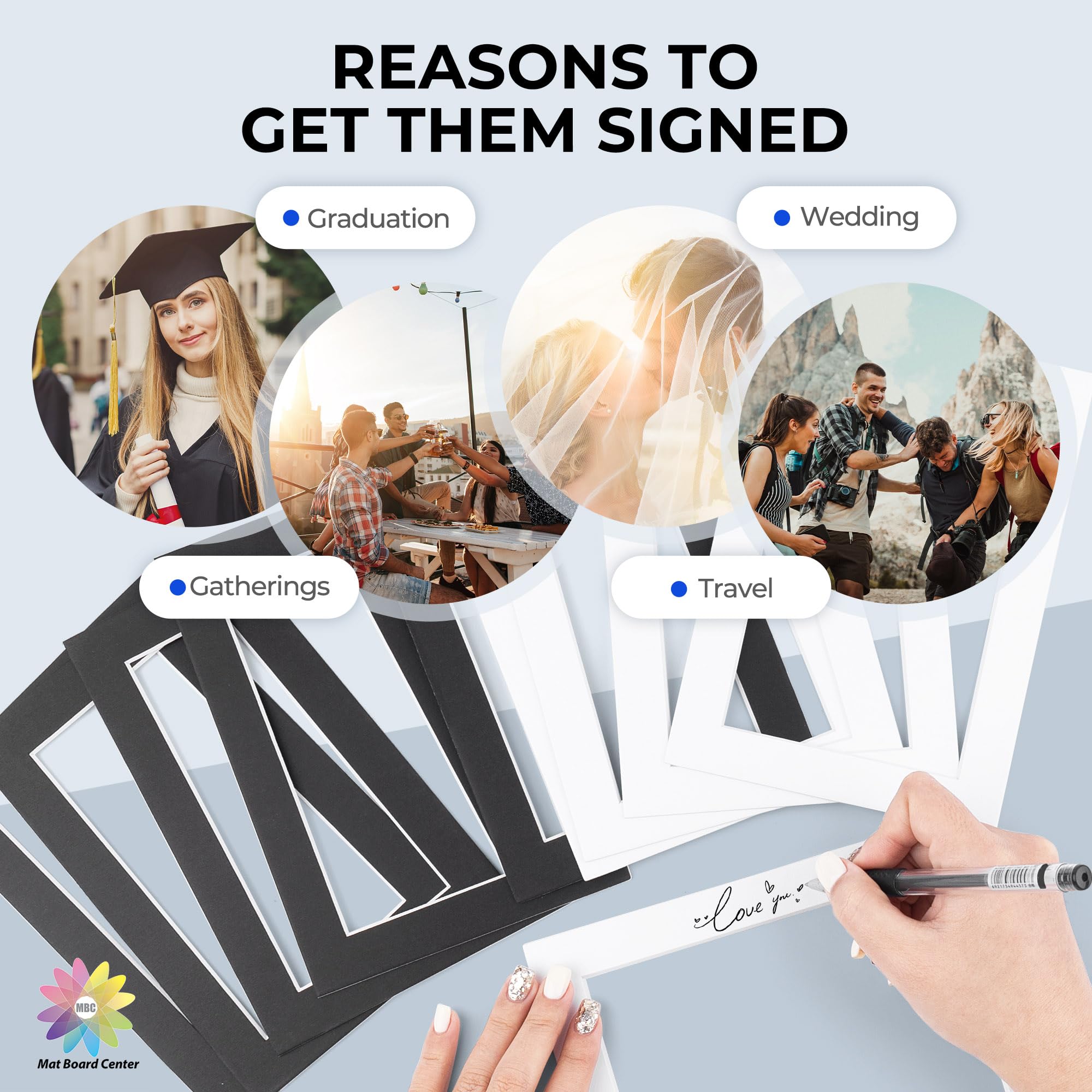 Mat Board Center, 10 Pack Pre-Cut 5x7 Picture Mats for 4x6 Photos/Prints - Acid Free, Bevel Cut, White Core, 4-Ply Thickness (White & Black)