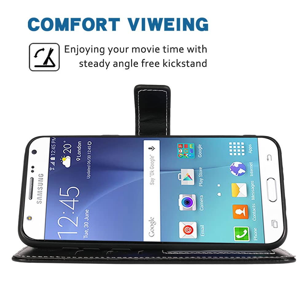 FDCWTSH Compatible with Samsung Galaxy J5 2015 Wallet Case Wrist Strap Lanyard Leather Flip Cover Card Holder Cell Phone Cases for Glaxayj5 Glaxay GalaxyJ5 SM J500 J500F J500H Black