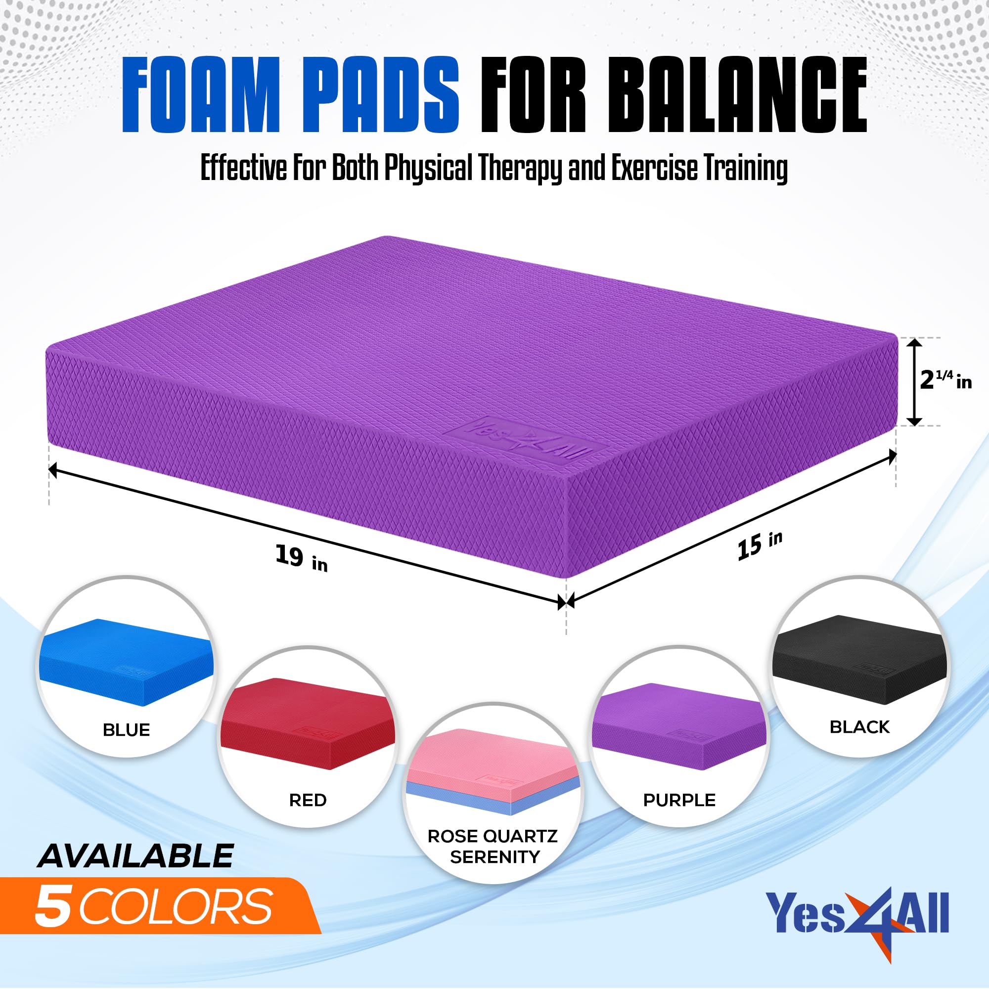 Yes4All Large Foam Balance Pad, Non-Slip Foam Mat for Yoga & Strength Training, Exercise Knee Pad for Floor Workouts, Balance Foam Block, Soft Cushion for Balance Training