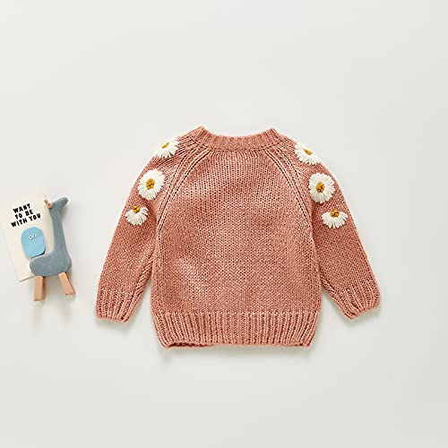 Infant Baby Girl Knitted Cardigan Embroidery Long Sleeve Button Sweaters Tops Casual Jacket Fall Winter Clothes Outfit (Embroidery Pink, 18-24 Months)