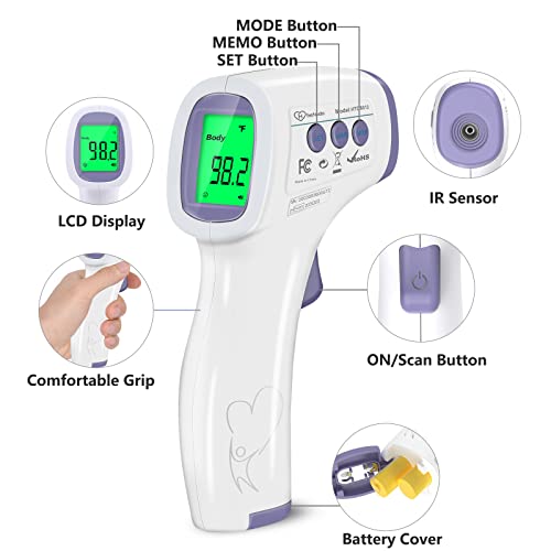 Digital Thermometer for Adults and Kids, No Touch Forehead Thermometer for Baby, 2 in 1 Body Surface Mode Infrared Thermometer with Fever Alarm and Instant Accuracy Readings