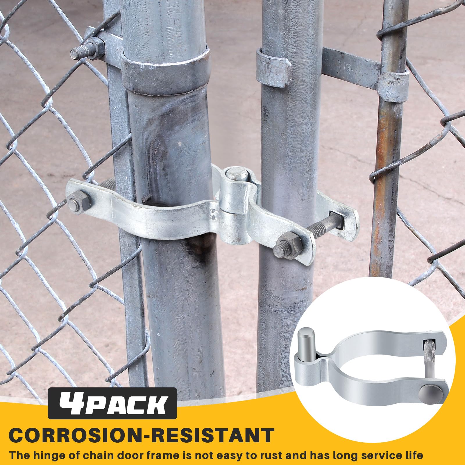 Hicarer 4 Pcs Chain Link Post Gate Hinge 3"[2 7/8" OD] x 5/8" Galvanized Steel Chain Link Fence Gate Post Hinge with Bolt and Nuts Parts Heavy Duty Fence Hardware for Outside