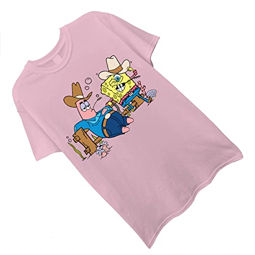 Mens Spongebob Squarepants Classic Shirt - Spongebob, Patrick & Krusty Krab T-Shirt (Light Pink Western, Large)